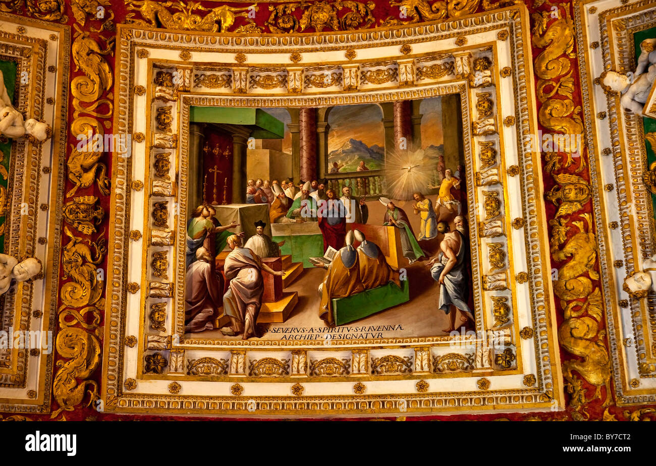 Vatican Museum Inside Ornate Ceiling Map Room Holy Spirit Appearing Details Rome Italy Stock ...