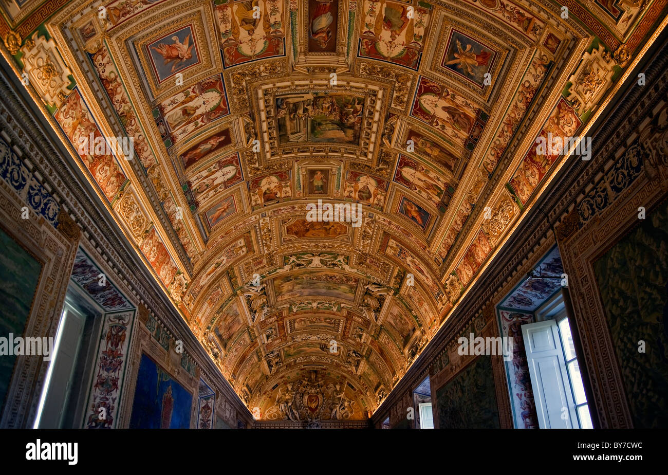 Vatican Museum Inside Papal Symbol Ornate Ceiling Map Room Details Rome Italy Stock Photo - Alamy