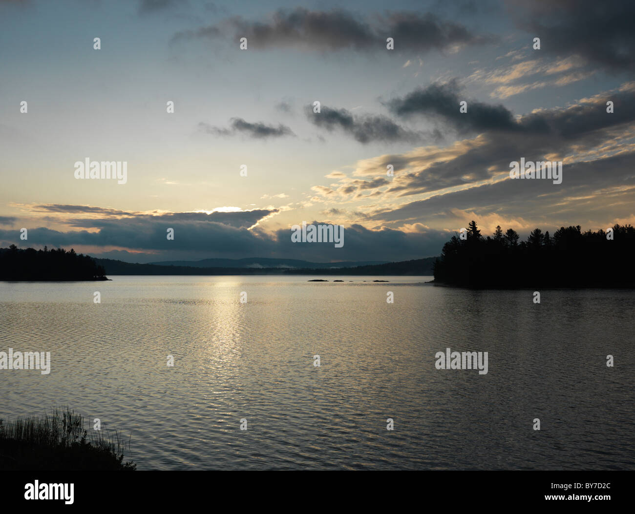 The Lake of Two Rivers at dawn fall nature scenery. Algonquin ...