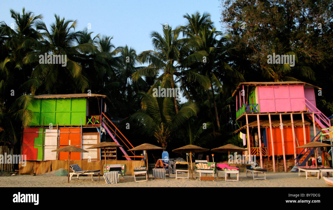 Beach holiday with cabana huts Stock Photo - Alamy