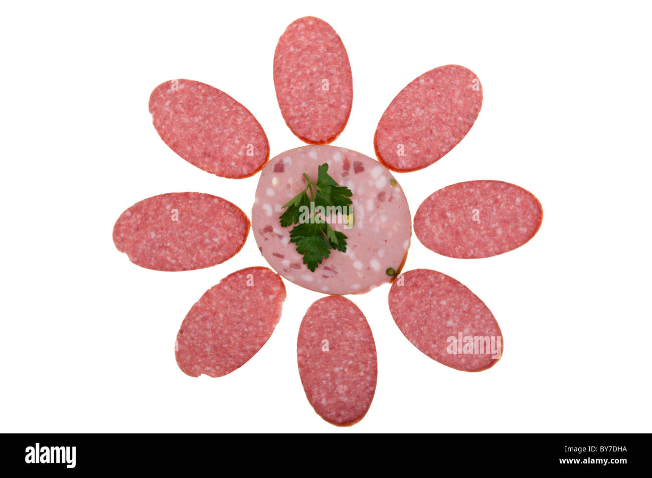 object on white - food sliced sausage Stock Photo - Alamy