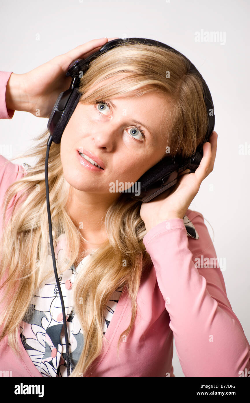 women with headphones Stock Photo - Alamy