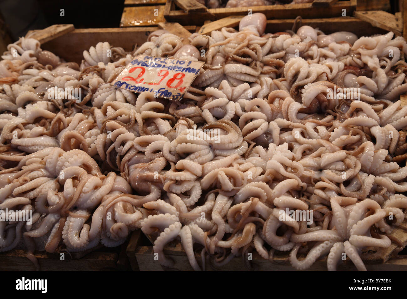 Octopus on sale at Athens Central Fish Market, Athinas Street Stock ...