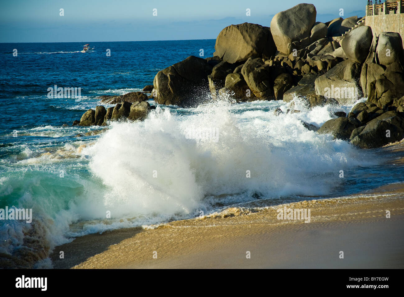 Waves of Pacific ocean near Cabo San Lucas rock rocks water blue salted ...