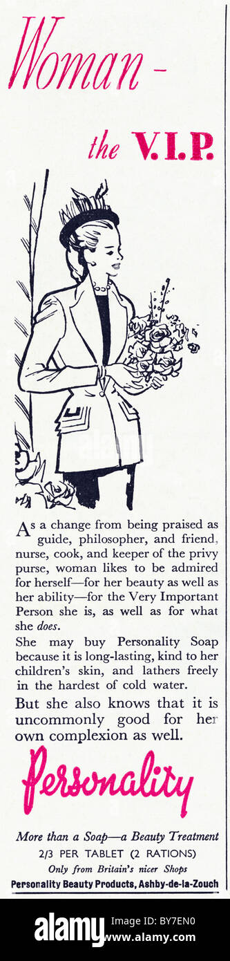 PERSONALITY soap beauty treatment advert in women's magazine 1940s ...