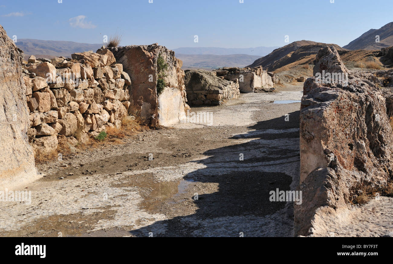 Path cut through the rock to the palace, Çavustepe Kalesi, Urartu ...