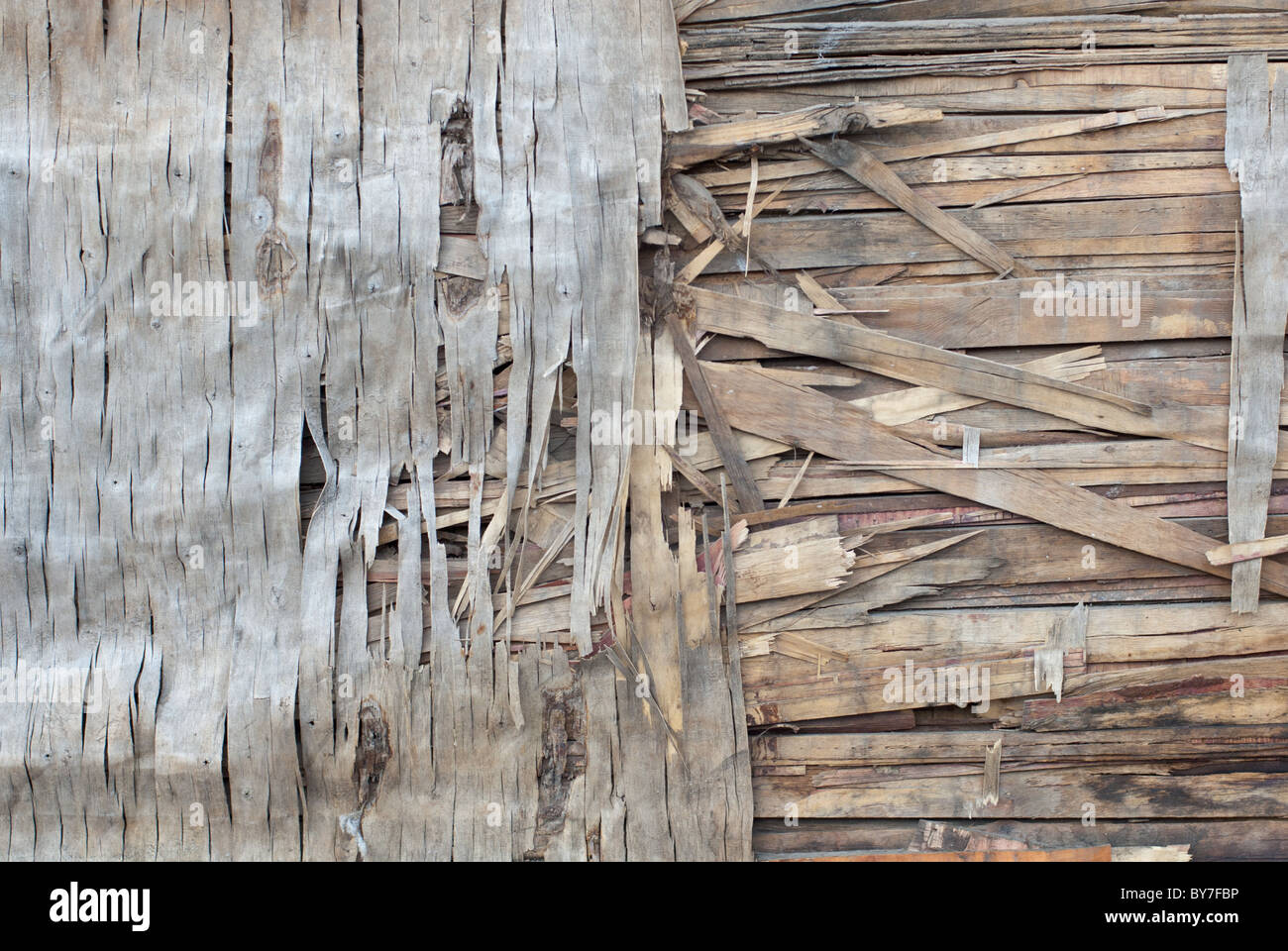 detail of the completely ruined wooden panels od an old door Stock ...