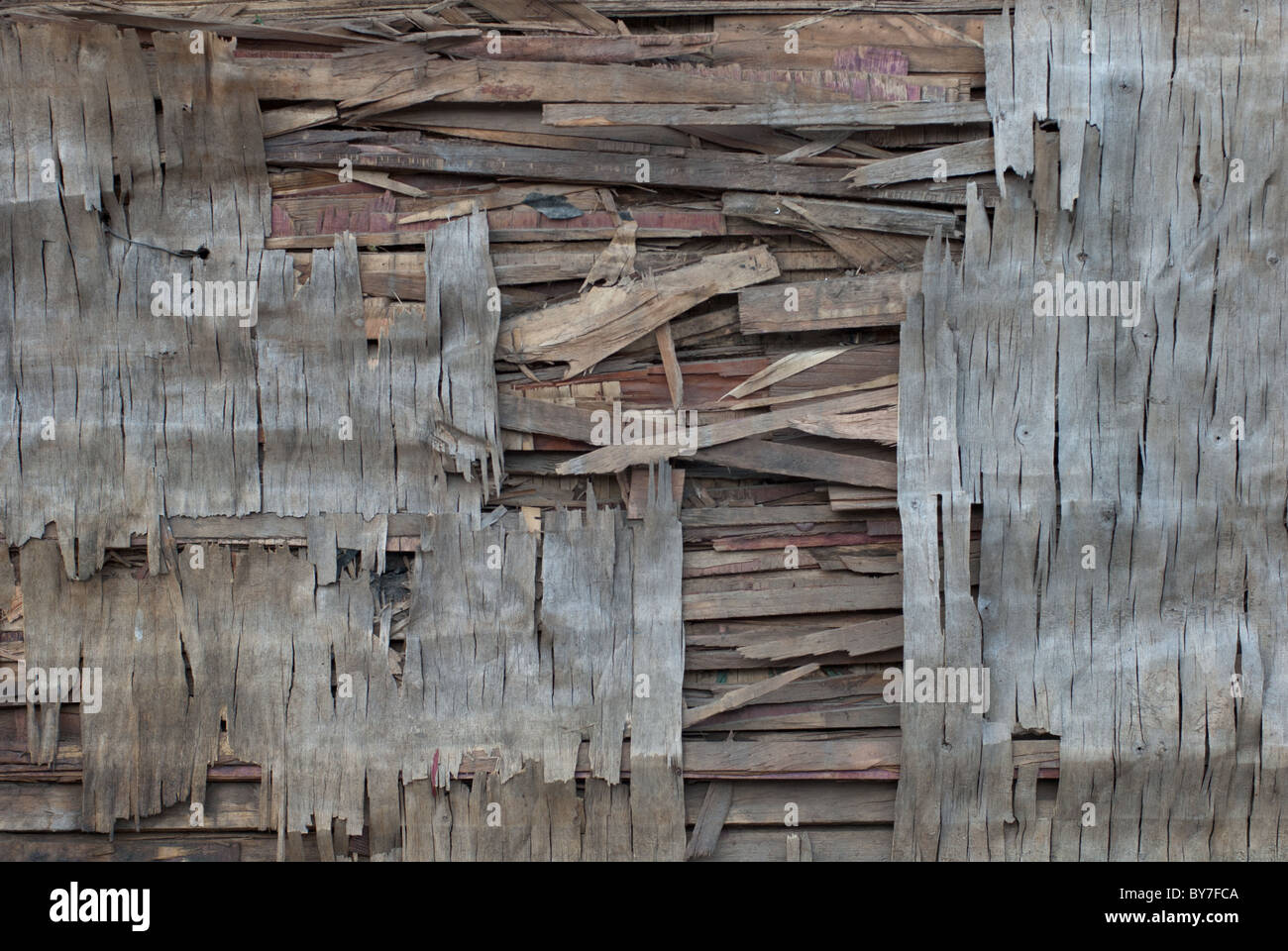 detail of the completely ruined wooden panels od an old door Stock ...