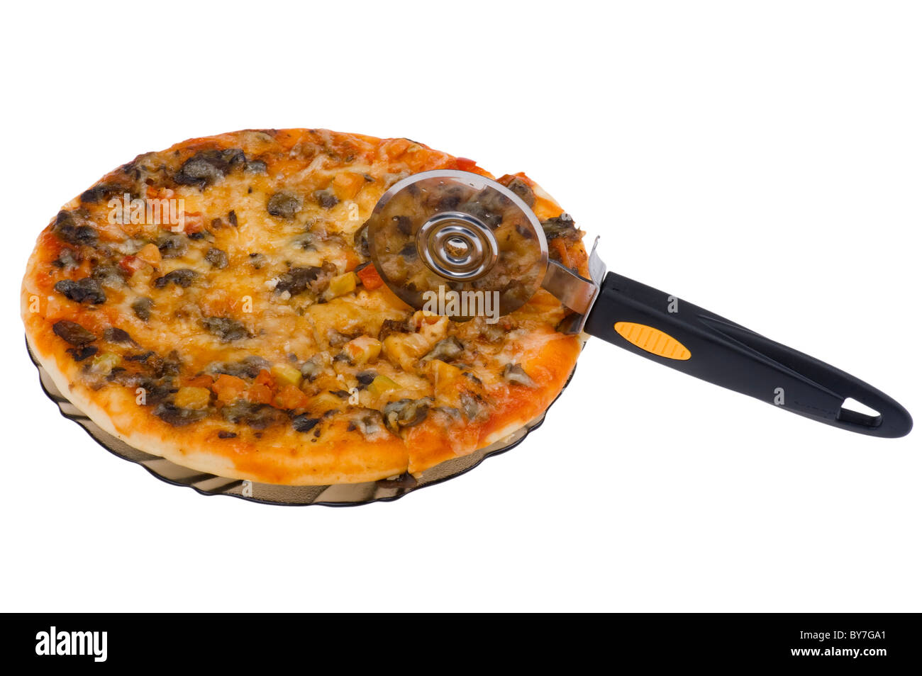 object on white - food sliced pizza Stock Photo - Alamy