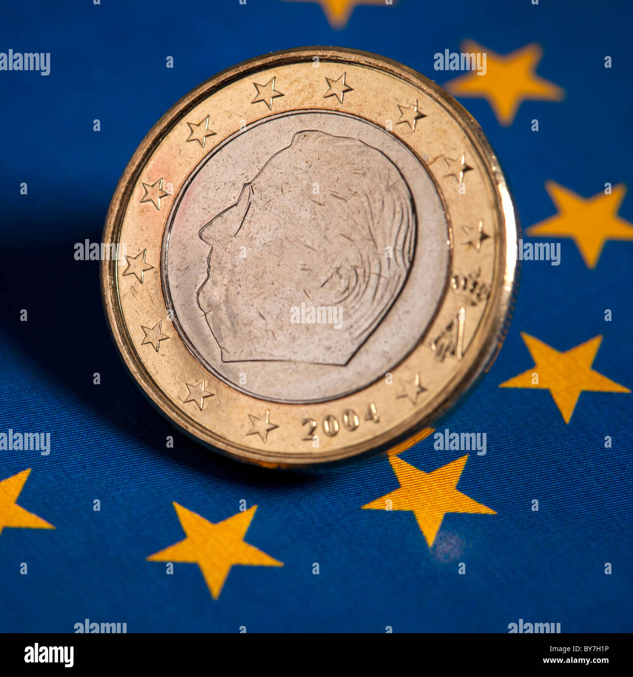 Belgian Euro coin on the flag of the European Union Stock Photo - Alamy