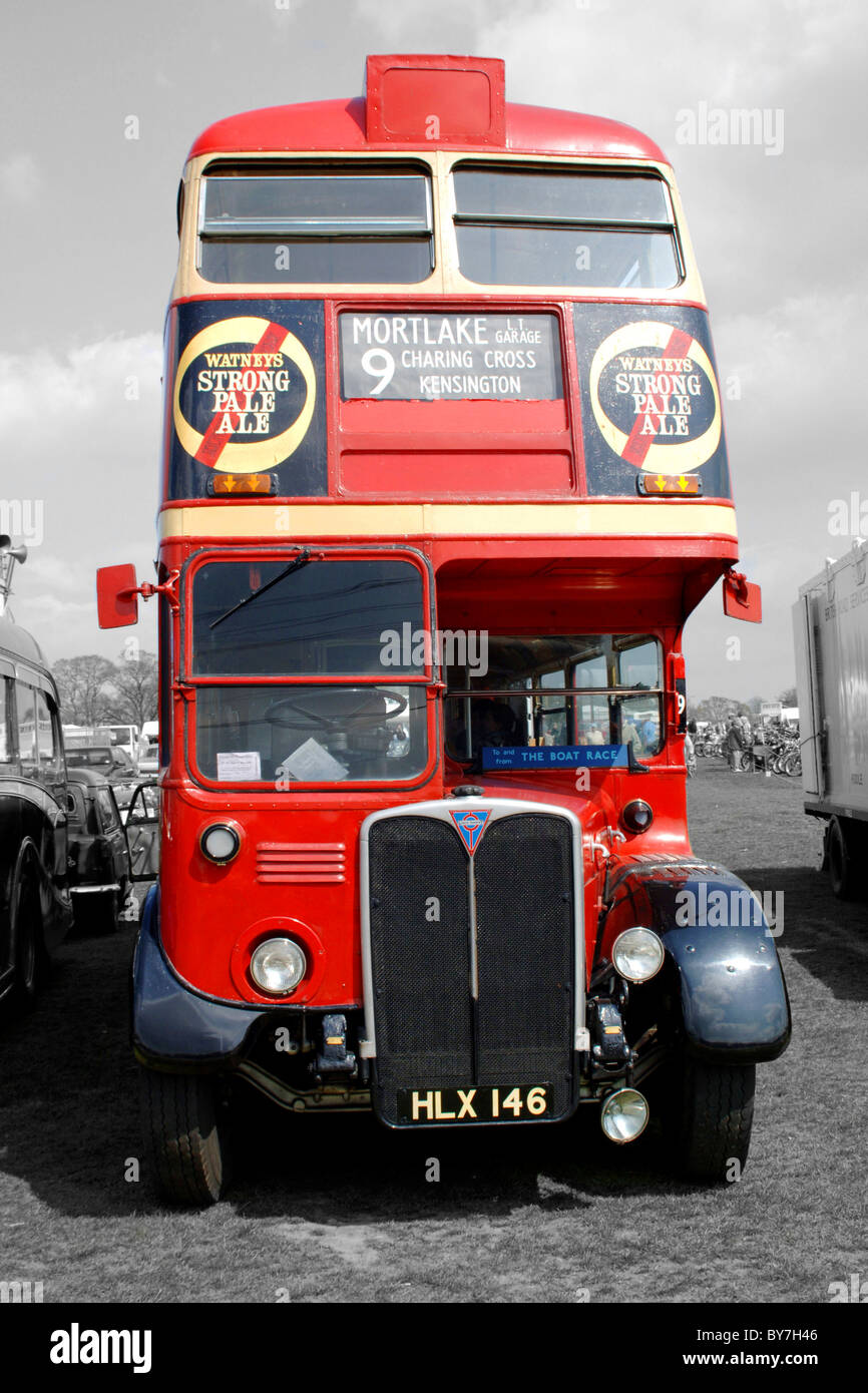 Retro Tinted B/W image of a London Red Bus Stock Photo - Alamy