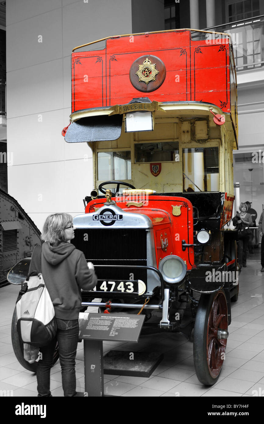 Retro Tinted B/W image of an old London Red Bus Stock Photo - Alamy