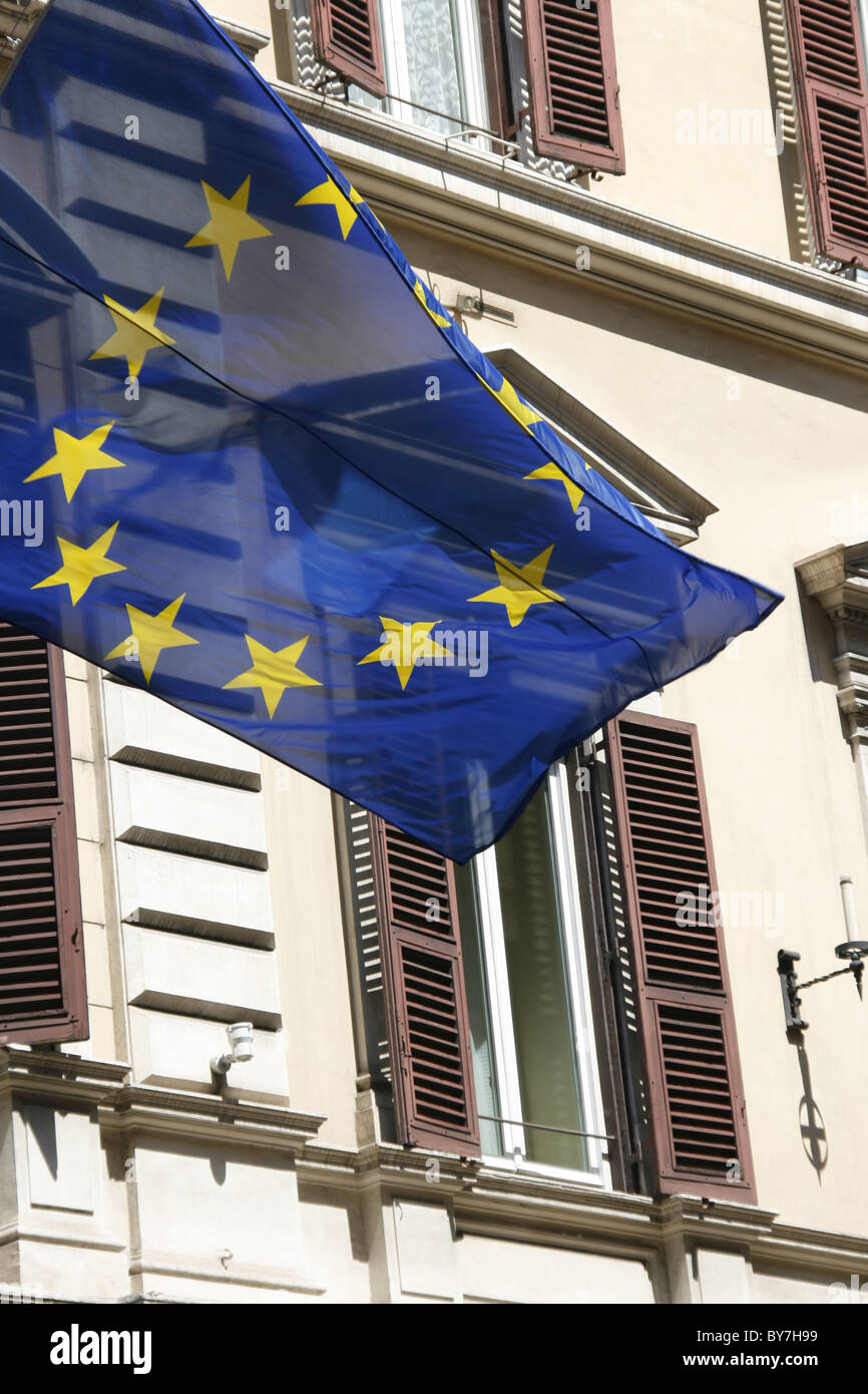 european union flag outside building in rome italy Stock Photo - Alamy