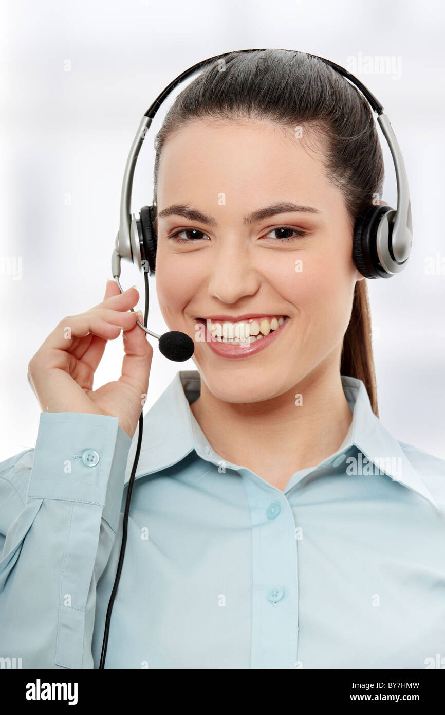 Call center woman with headset Stock Photo - Alamy