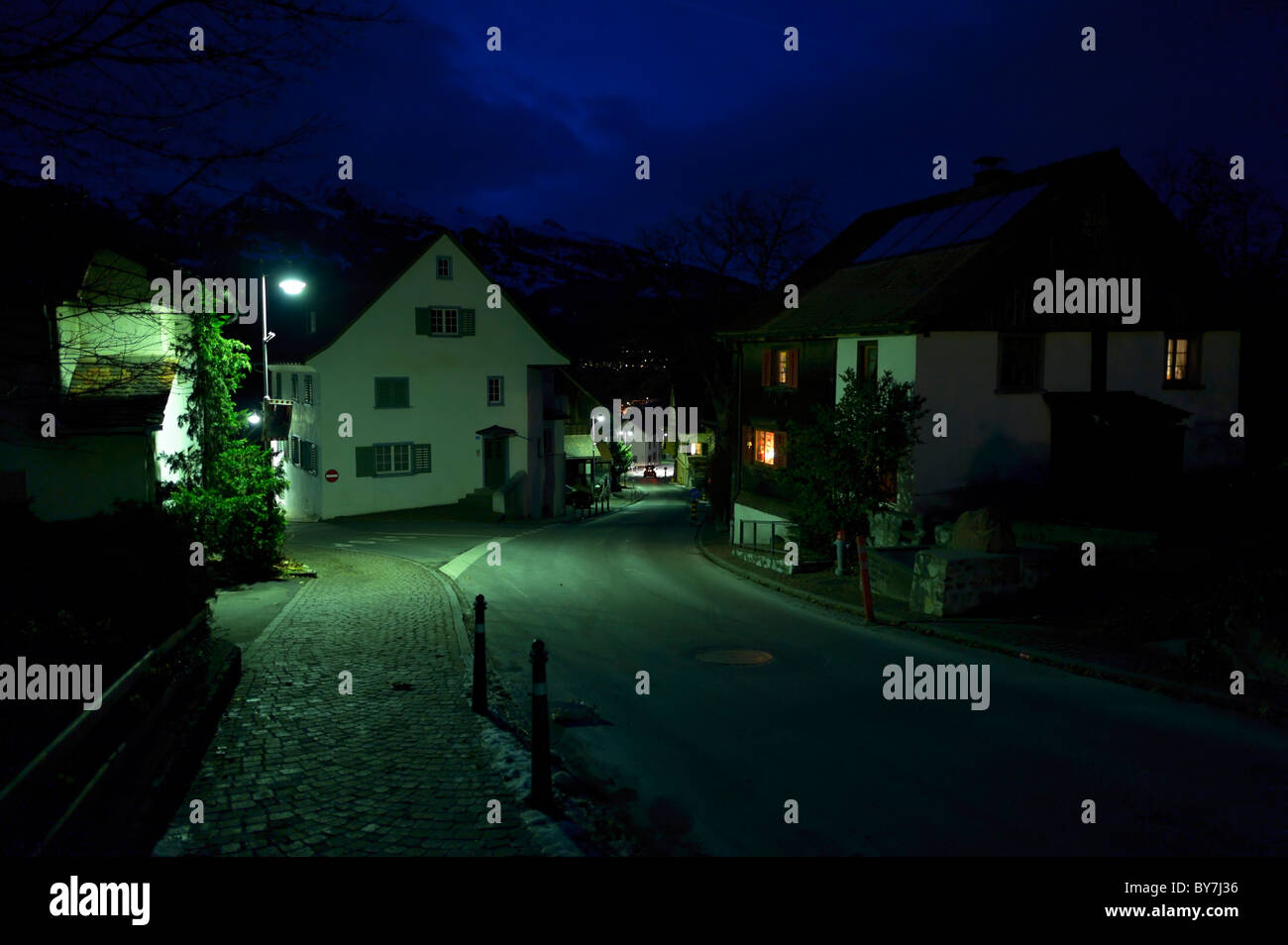 The night settles over the traditional village of Triesen ...