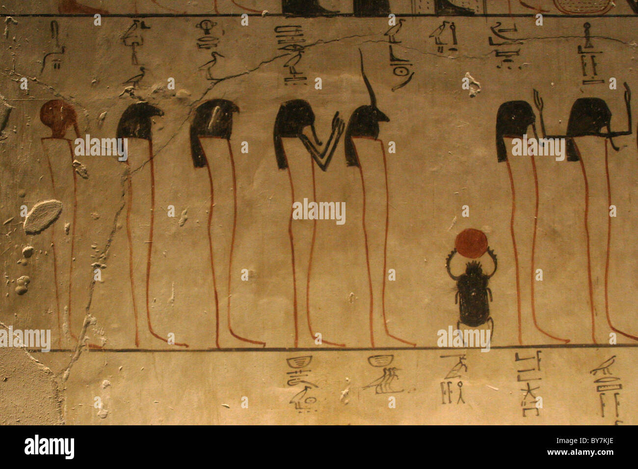 Walls inside the tomb of Tutmoses III in the valley of the kings, Luxor ...