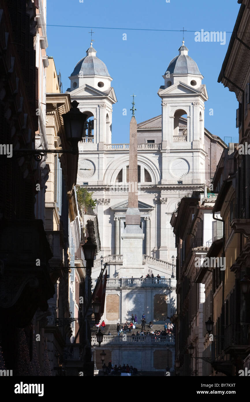 Rome Italy Trinita dei Monti church facade and obelisk, view from Via ...