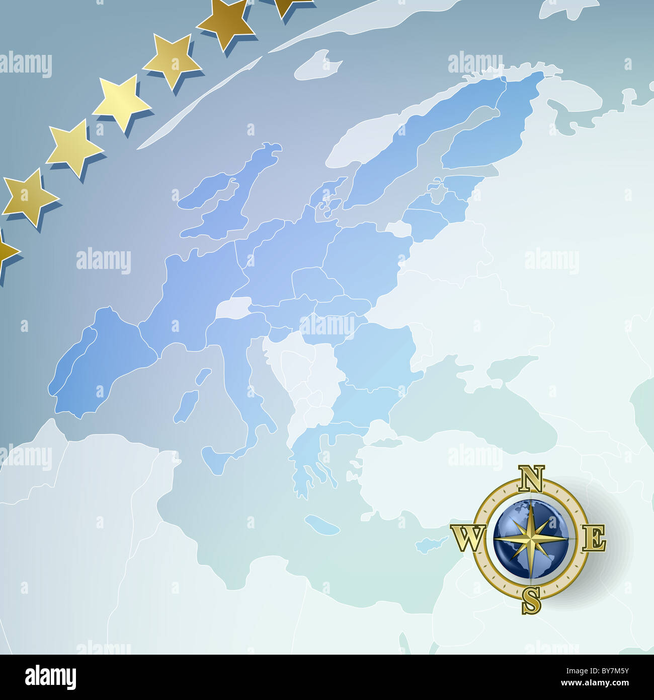 Abstract background with europe map and compass Stock Photo - Alamy