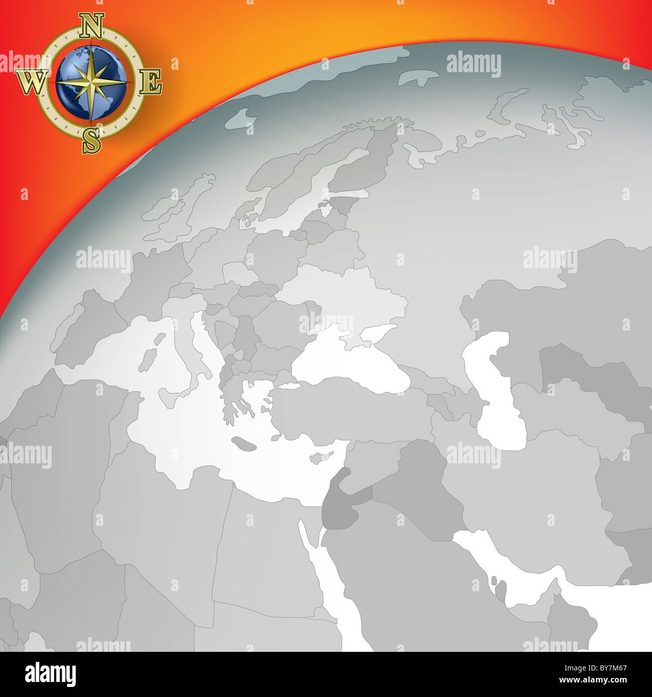 Abstract background with grey earth map and gold compass Stock Photo ...