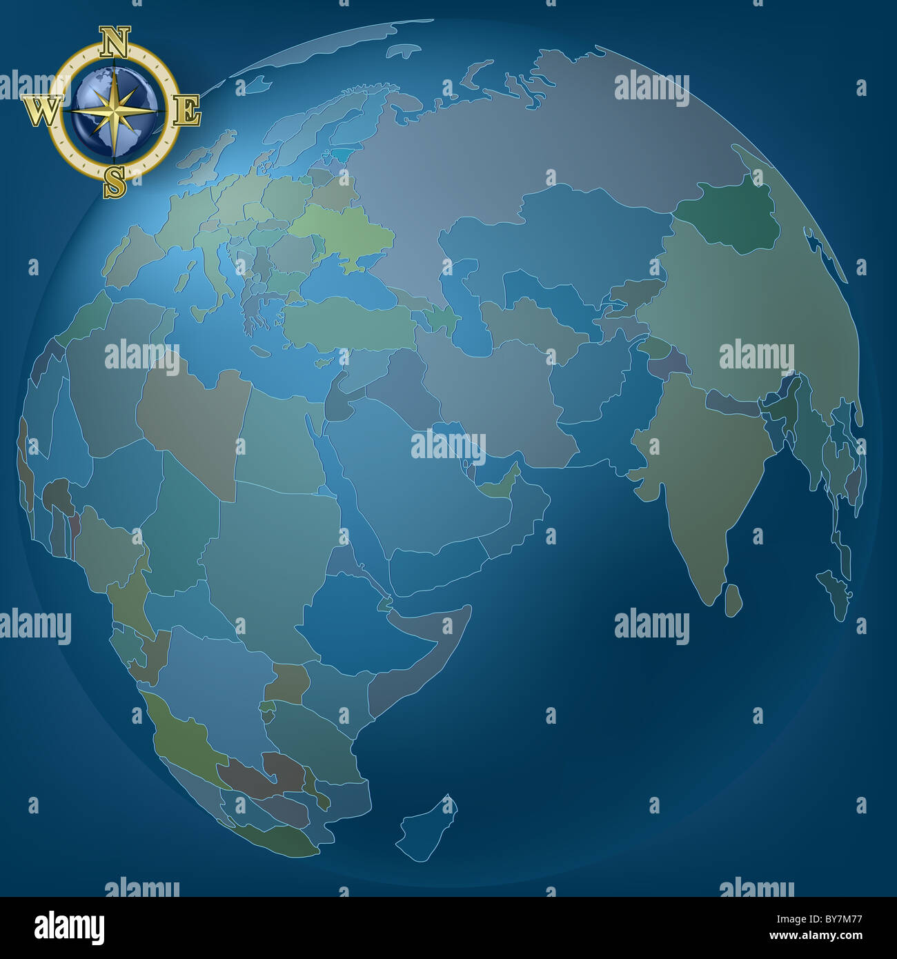 dark blue background with globe and compass Stock Photo - Alamy