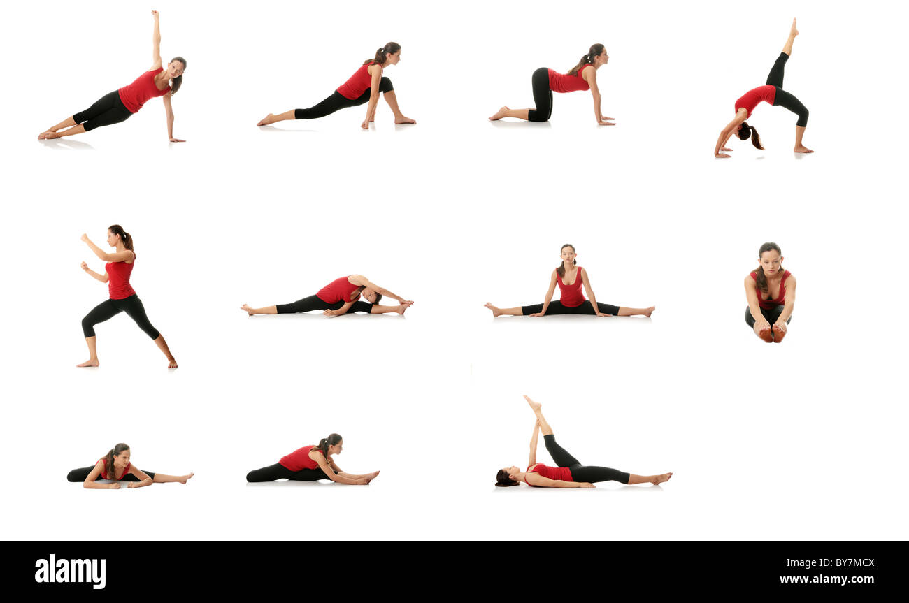 Set of young woman doing exercise, isolated on white Stock Photo - Alamy