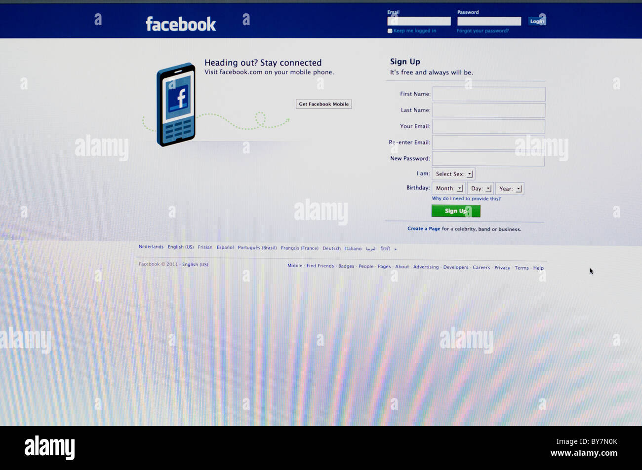 The screen of a computer displaying the Facebook sign in page Stock ...