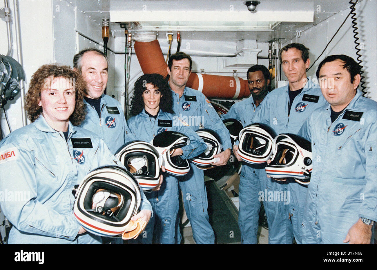 Challenger crew Sharon McAuliffe, Gregory Jarvis, Judy Resnik, Dick ...