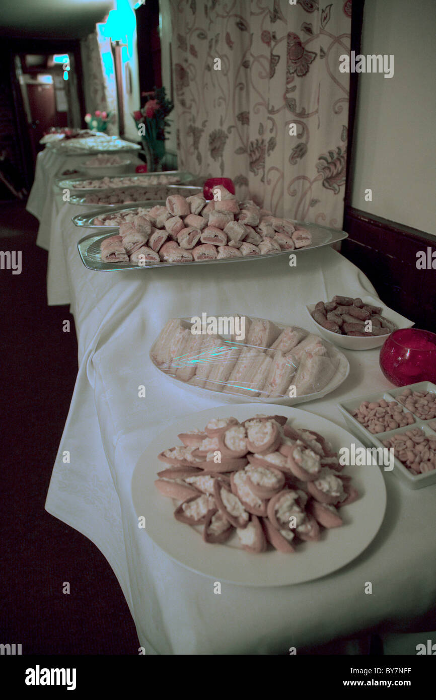 Buffet food on tables in pub Stock Photo - Alamy