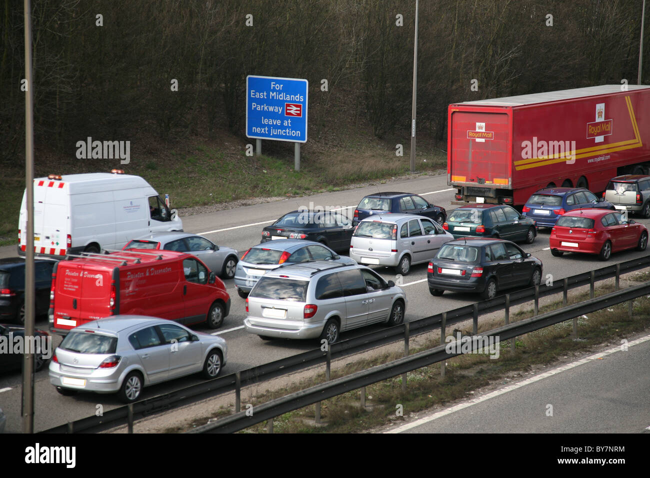 motorway congestion on the m1 junction 24 Stock Photo - Alamy