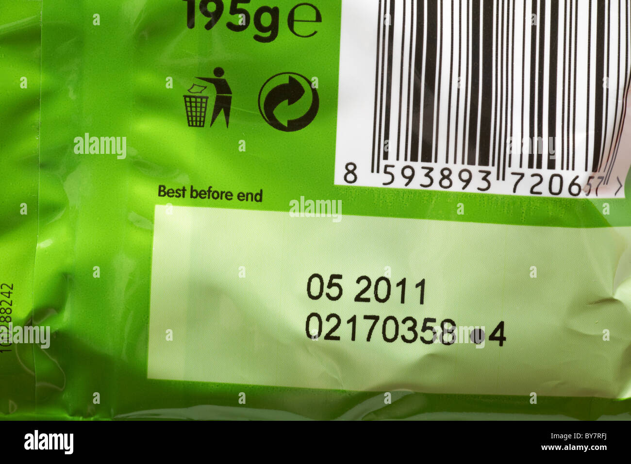 Best before end date 05 2011 on back of sweet packet Stock Photo - Alamy