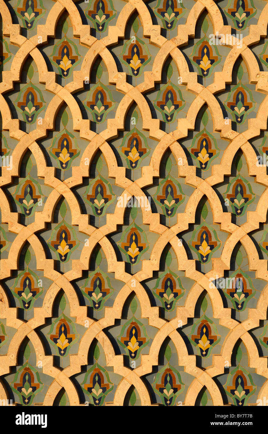 Close up of the Zellige terracotta tile work mosaic on the King Hassan ...