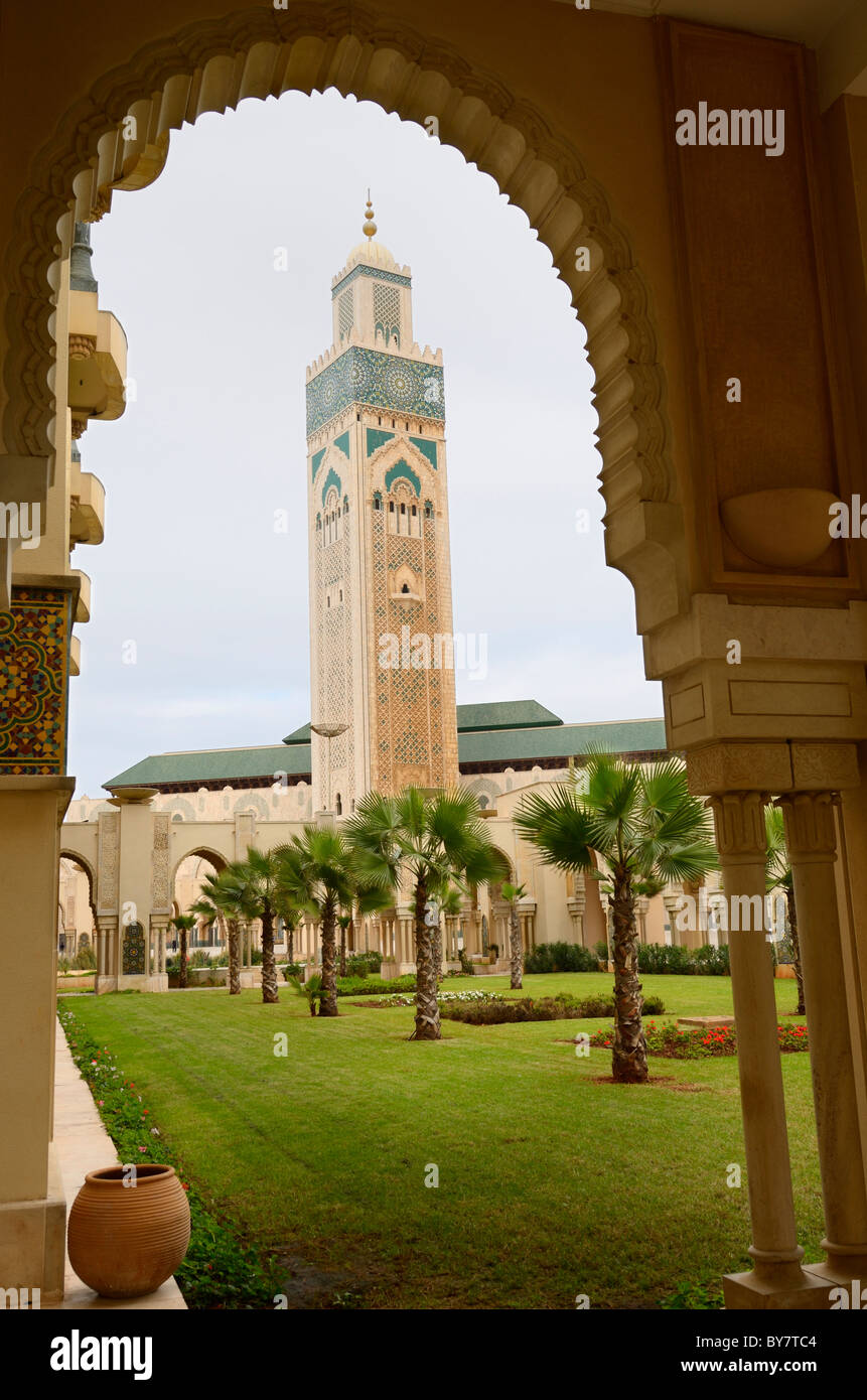 Framed view of the tallest minaret in the world at the Hassan II Mosque ...