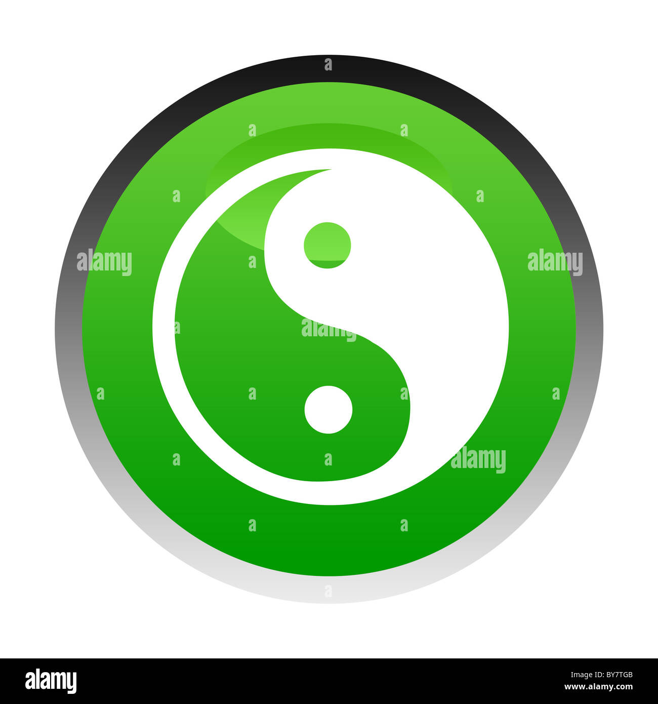 Green yin and yang button isolated on white background Stock Photo - Alamy