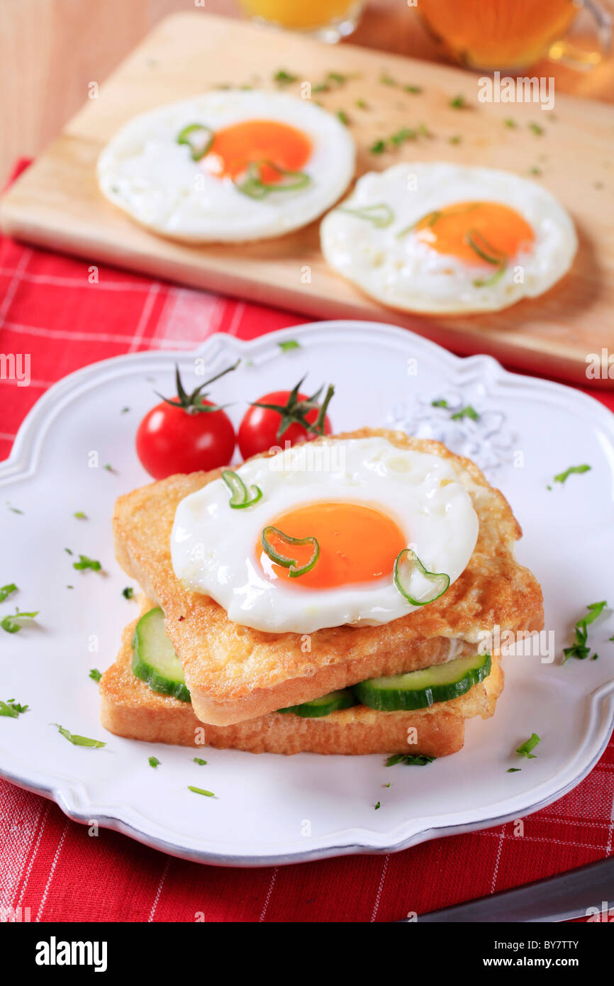 Breakfast of fried eggs on toasted bread Stock Photo - Alamy