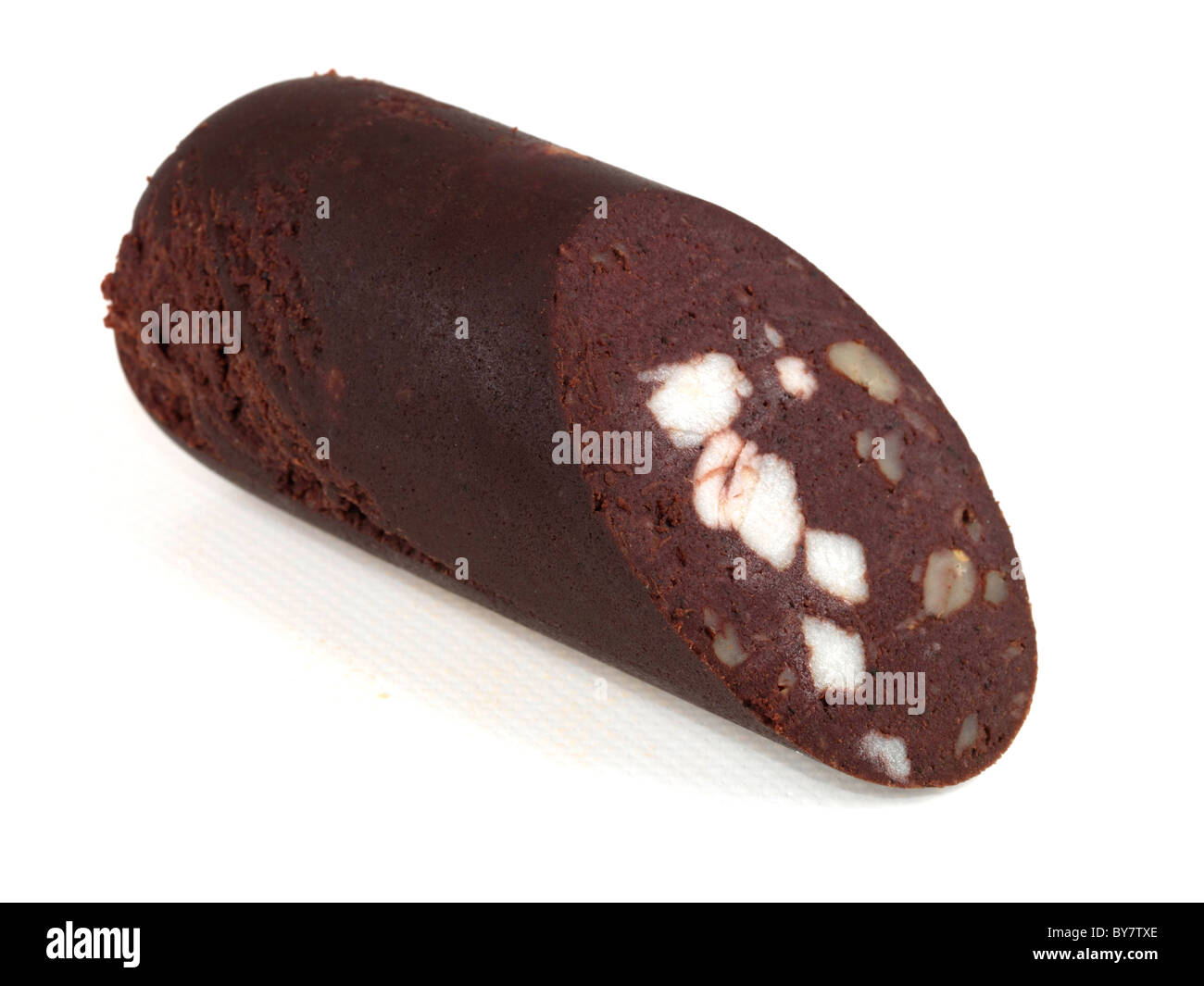 Fresh Authentic Breakfast Black Pudding Isolated Against A White ...