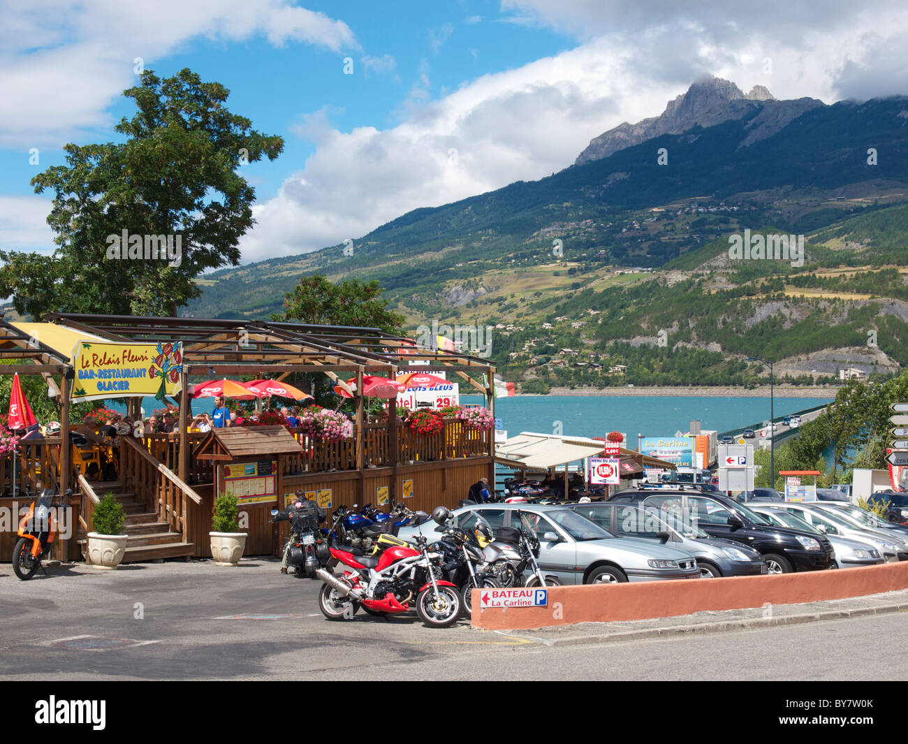 Roadside restaurant in Savine le Lac, French Alps, France, at Lac de ...