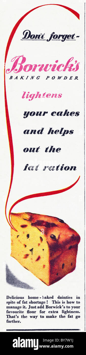 1940s advertisement for BORWICK'S baking powder in women's home ...