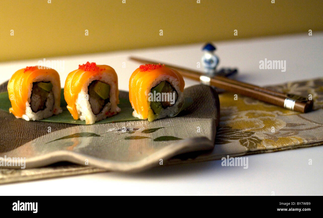 sushi spring rolls japanese chopsticks Stock Photo - Alamy