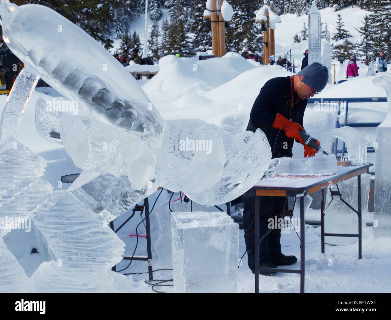 Ice sculpture from the "Ice Magic Festival" in Lake Louise, Banff ...