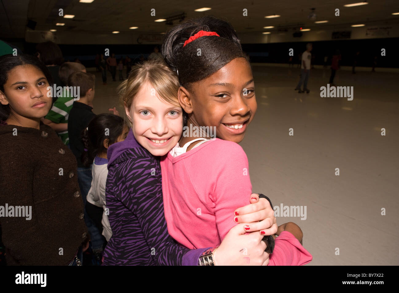 Friendship, friends at a rollerskating rink in Arizona. Best friend ...