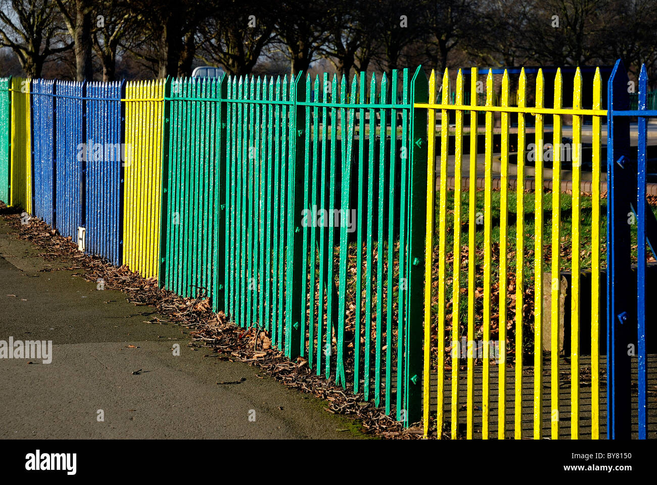 painted railings for children's playground Stock Photo - Alamy