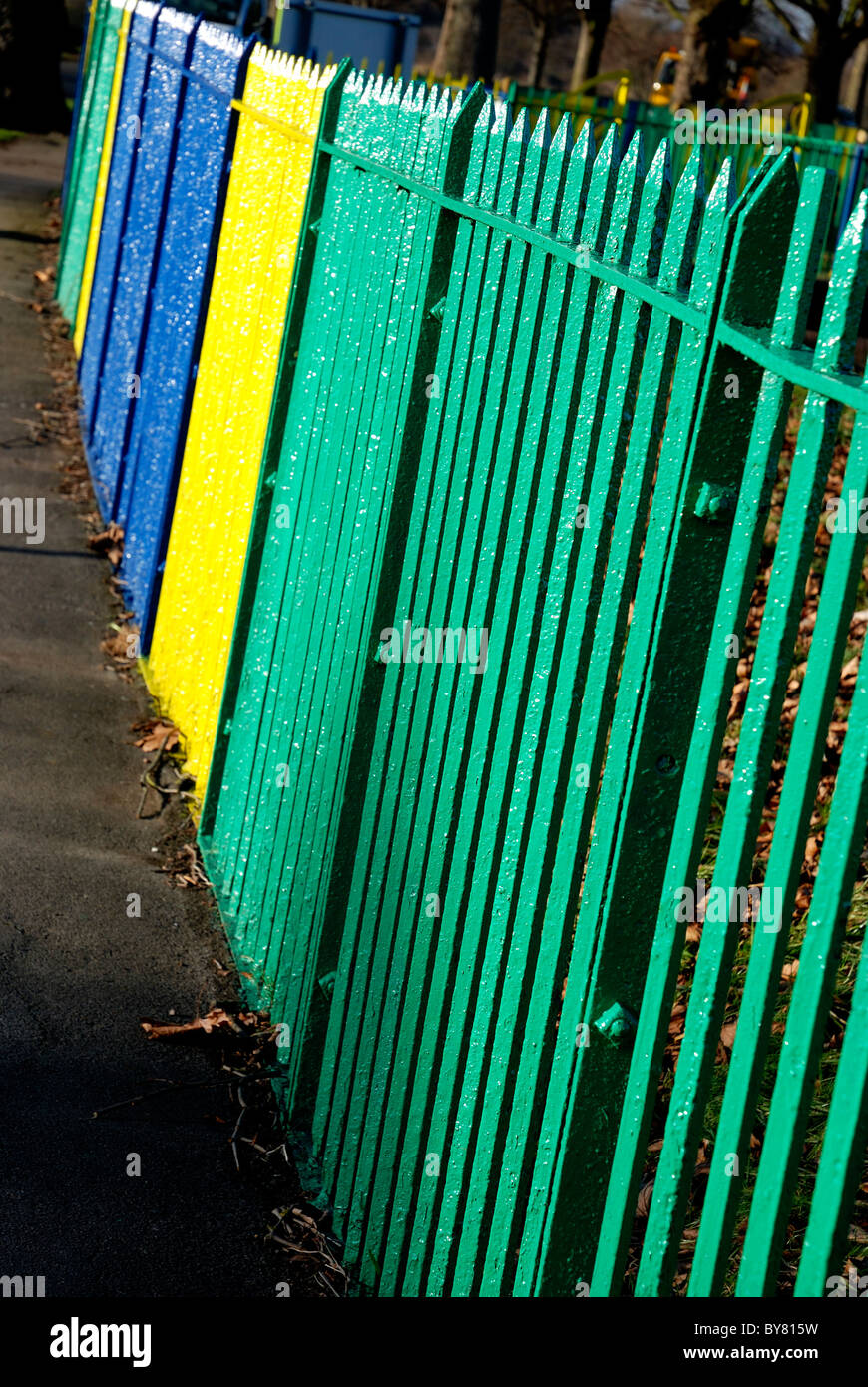 painted railings for children's playground Stock Photo - Alamy