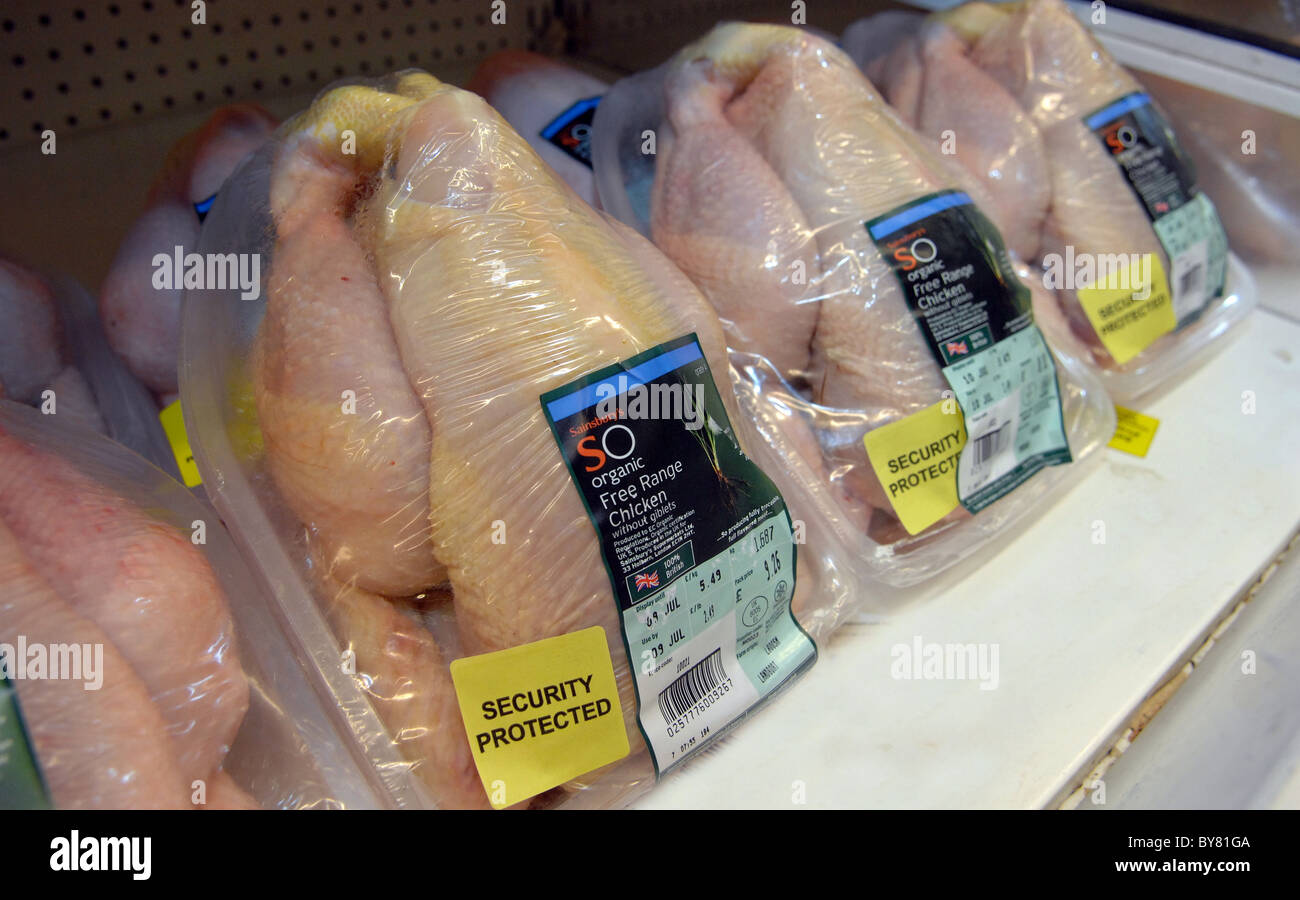 Security protected Organic Chicken on sale in a branch of Sainsbury's ...