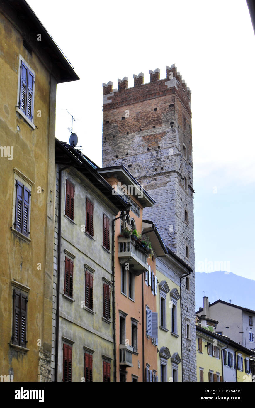 quaint old town of the Italian city with a tower Stock Photo - Alamy