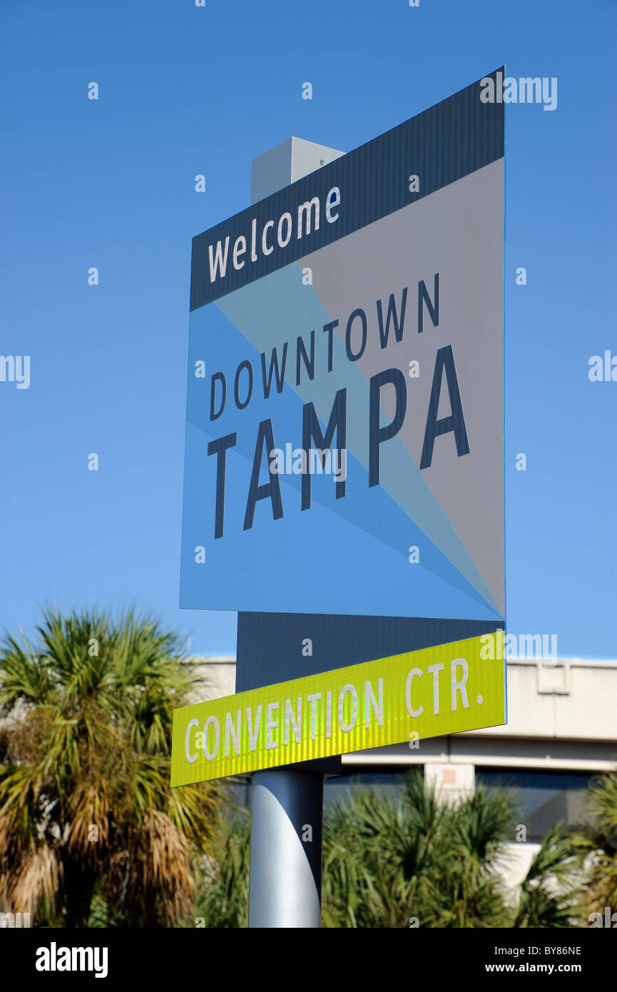 Welcome to downtown Tampa Florida traffic sign Stock Photo - Alamy