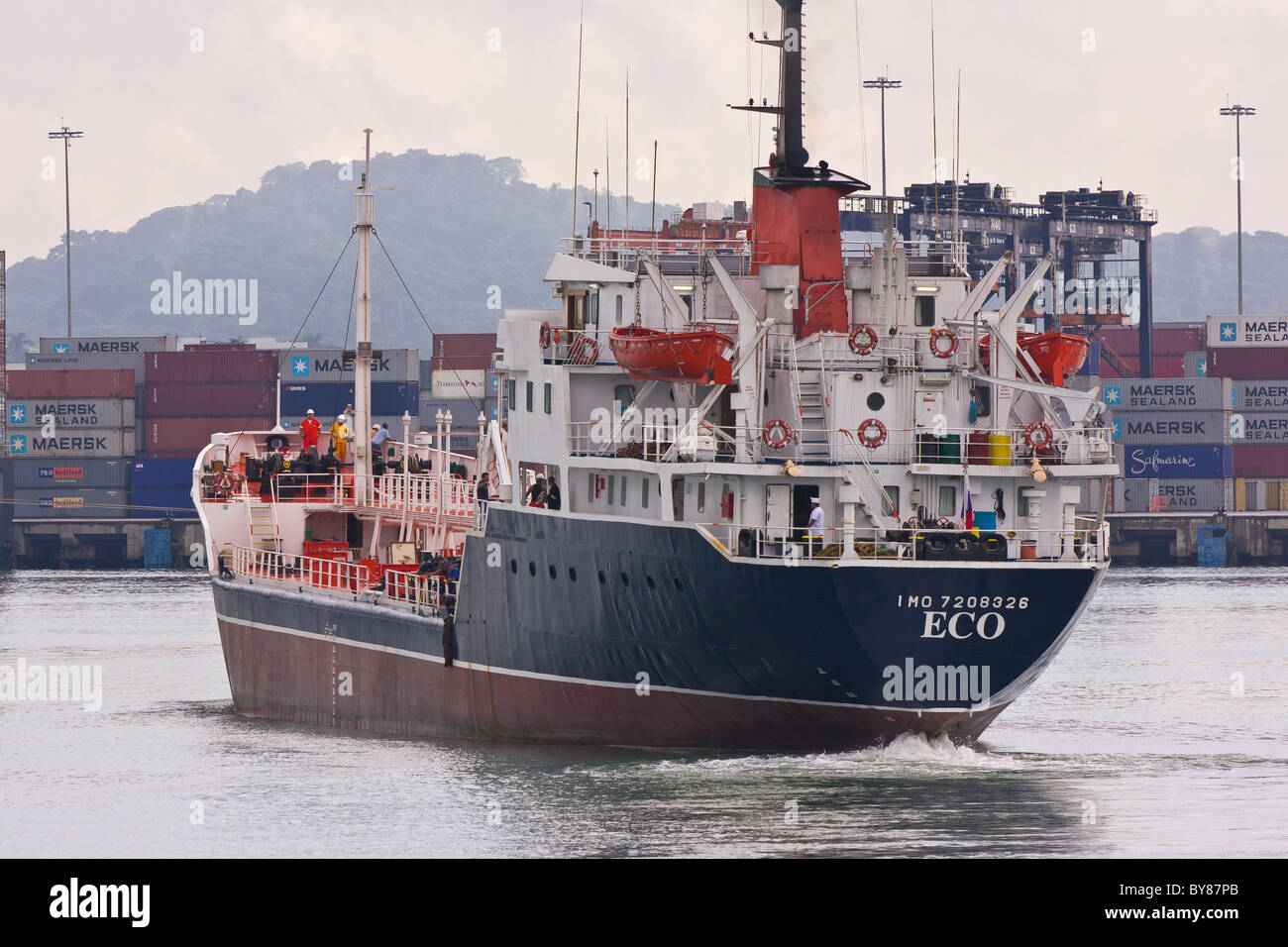 PANAMA CITY, PANAMA - Ship on Panama Canal at Port of Balboa Stock ...