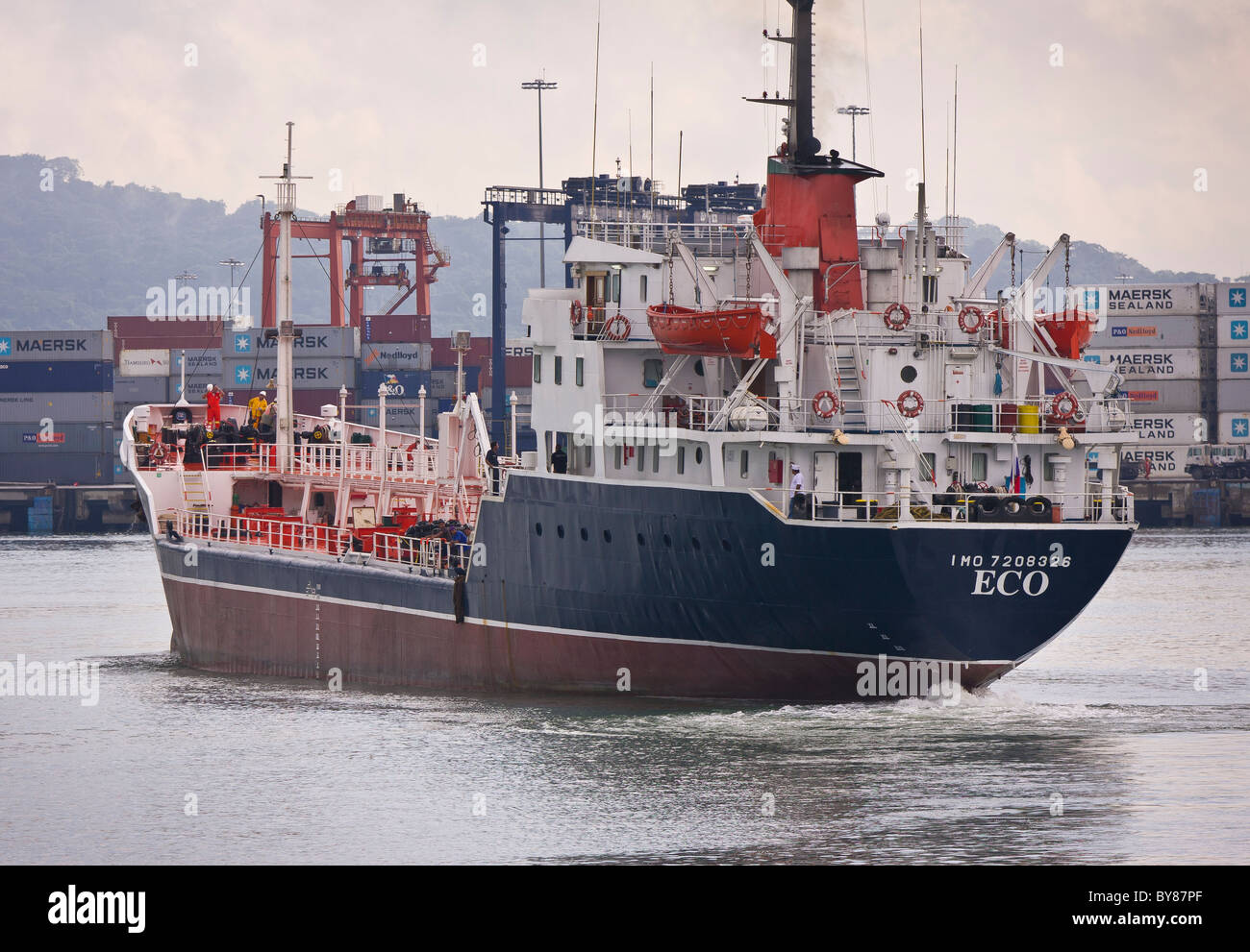 PANAMA CITY, PANAMA - Ship on Panama Canal at Port of Balboa Stock ...