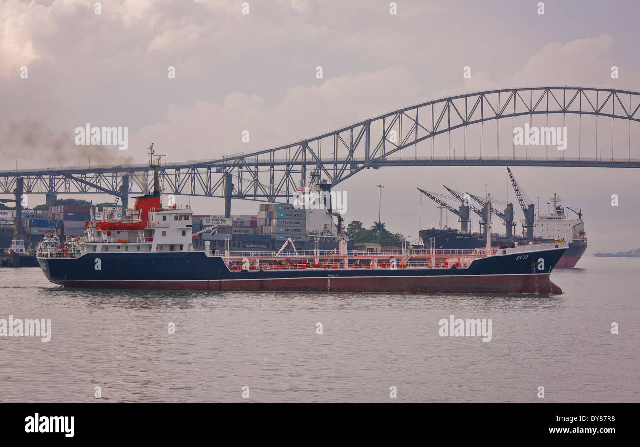 PANAMA CITY, PANAMA - Ship on Panama Canal at Port of Balboa and the ...