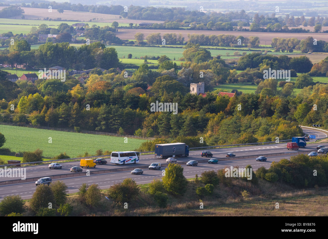 M40 Motorway from Aston Rowant National Nature Reserve in the Chilterns ...