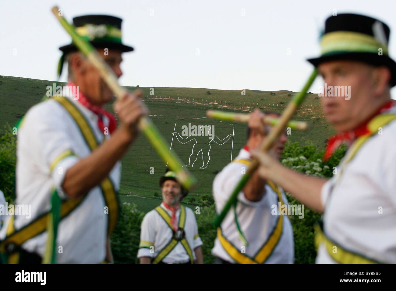 Long Man Morris Men dance at the foot of the Long Man of Wilmington as ...